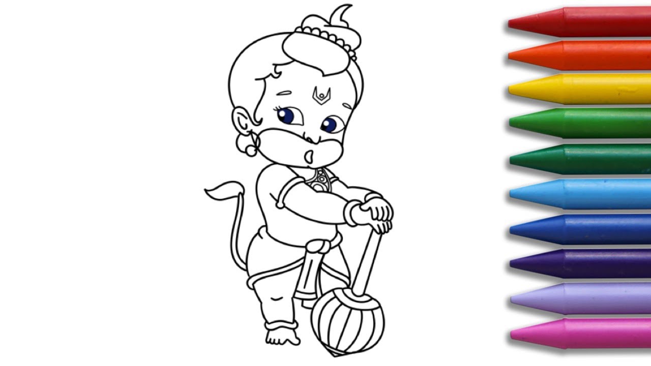 How to draw Hanuman for kids -EasyDrawColor - Drawing colouing ...
