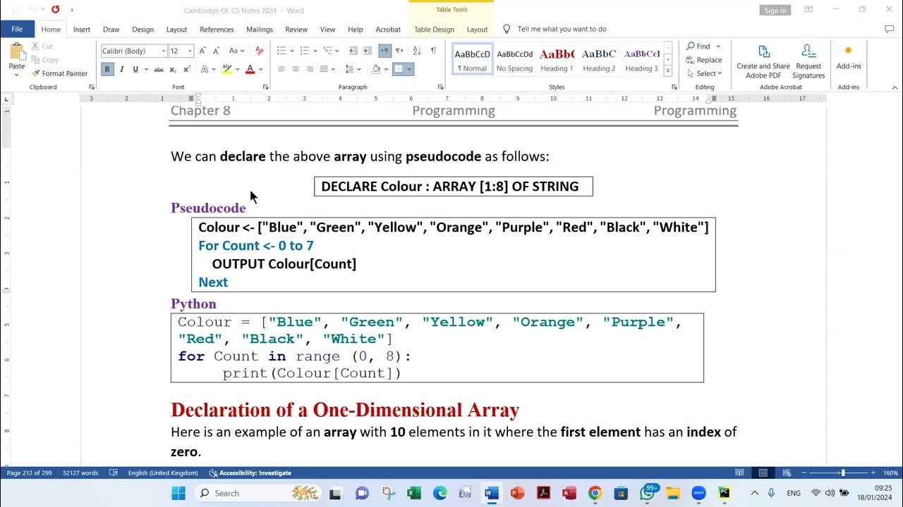 Cambridge Computer Science Chapter 8 Programming Part 5 Arrays Part 1 - YouTube