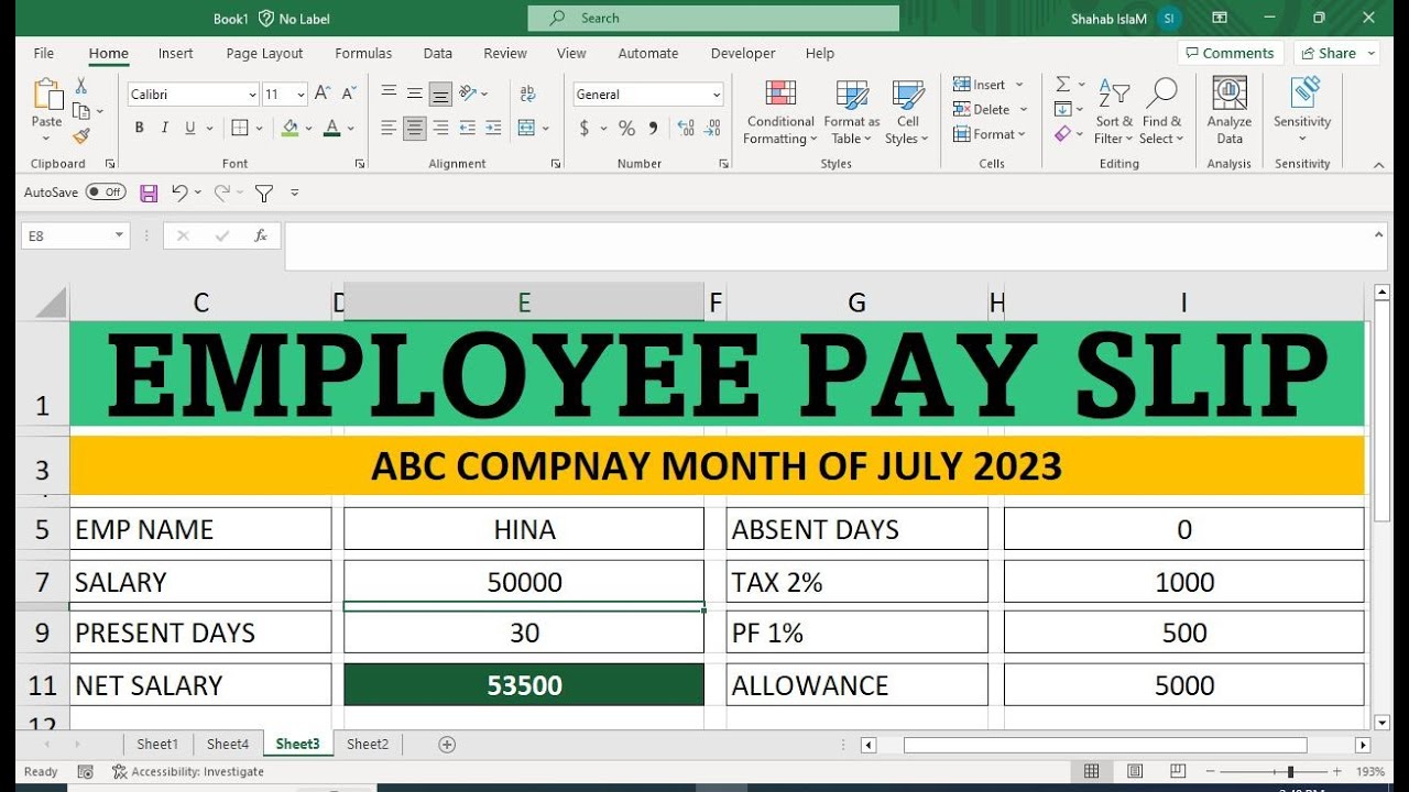 automatic payslip format in excel | Salary Slip | Pay Slip | Salary ...