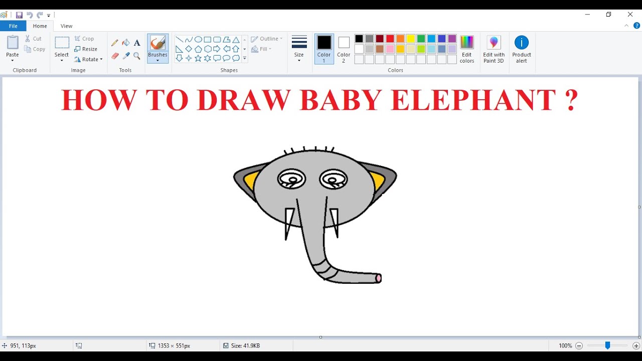 How to draw a baby elephant || MS PAINT || smart sky - YouTube