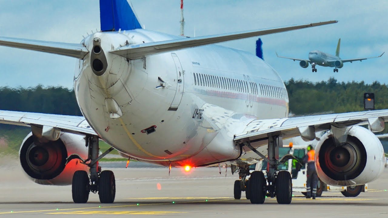 CLOSE UP GROUND ACTION at Riga Airport | Airbus A220, Rare Boeing 737 ...