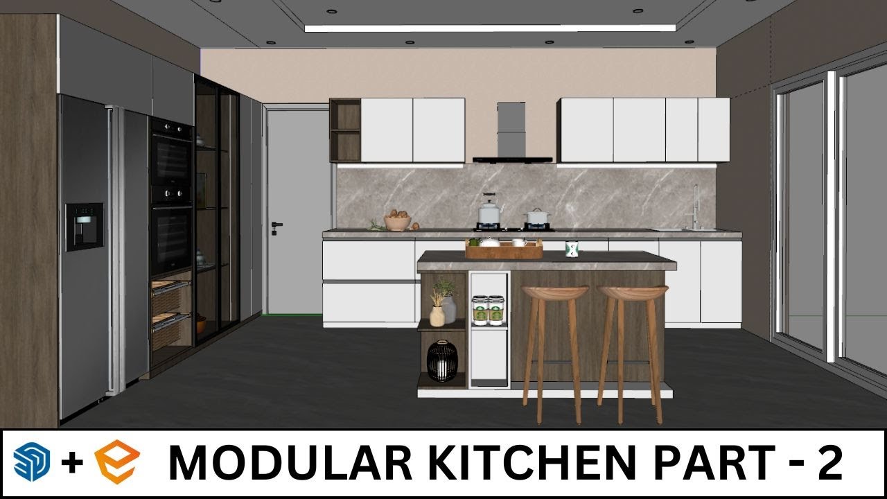 Modular Kitchen Design Tutorial Part - 2 #interiordesign #sketchup # ...