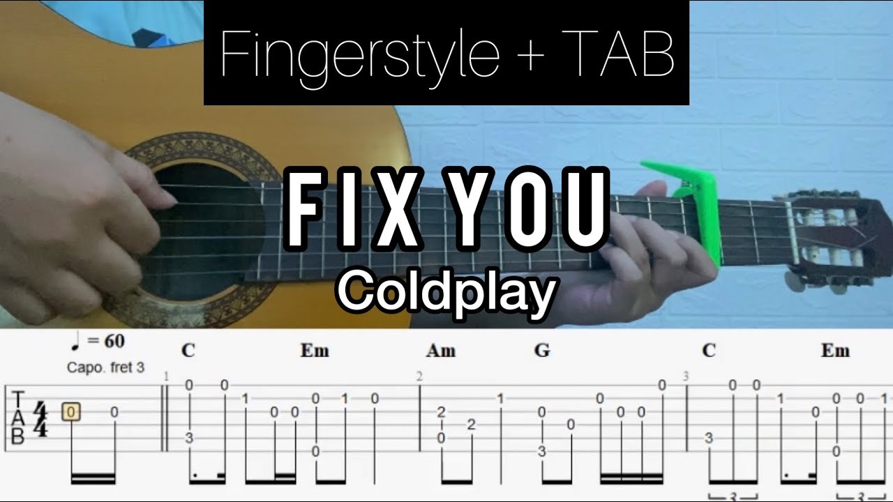 Coldplay - Fix You | Fingerstyle Guitar (TABLATURE + CHORD) - YouTube