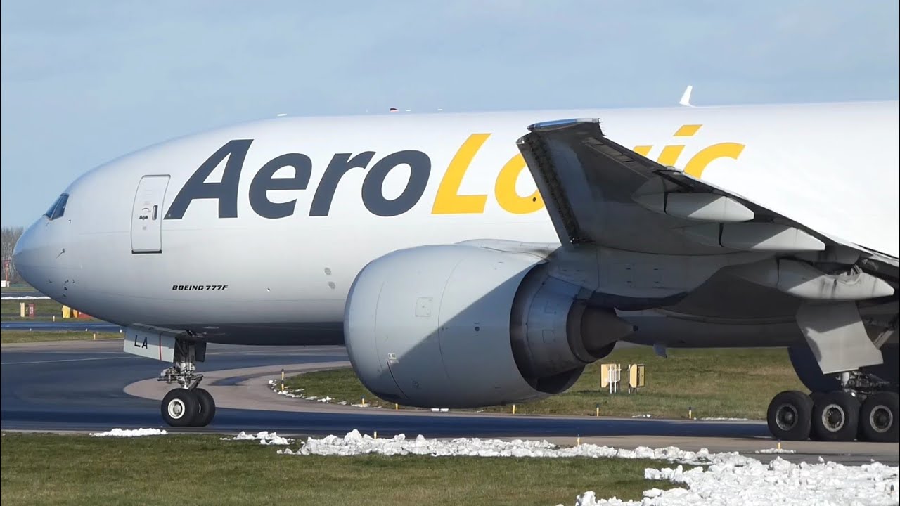 SUPER CLOSE UP Aerologic 777F Pushback & Take off with Great GE90 ...