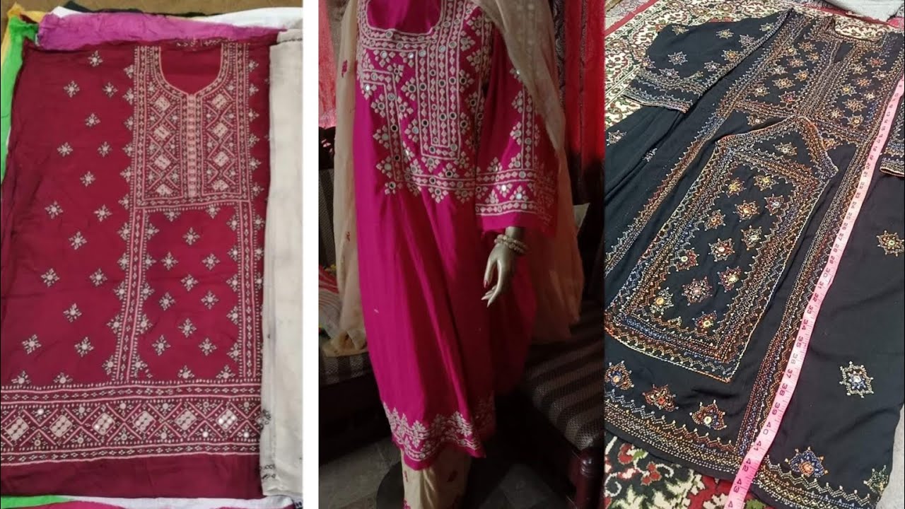 kacha tanka hand embroidery suite design for girls 2023/Sindhi karhai ...