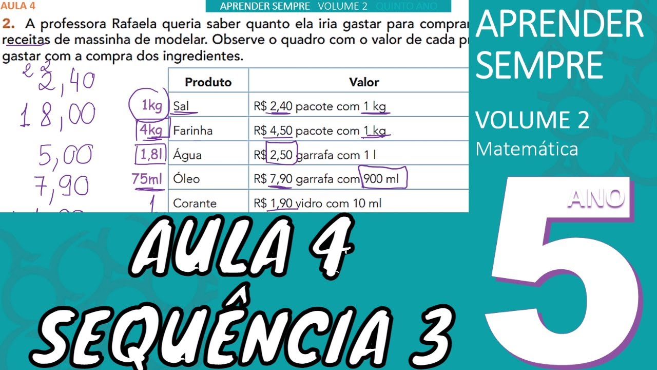AULA 4 - CALCULAR A QUANTIDADE (SEQUÊNCIA 3) APRENDER SEMPRE 5º ANO ...