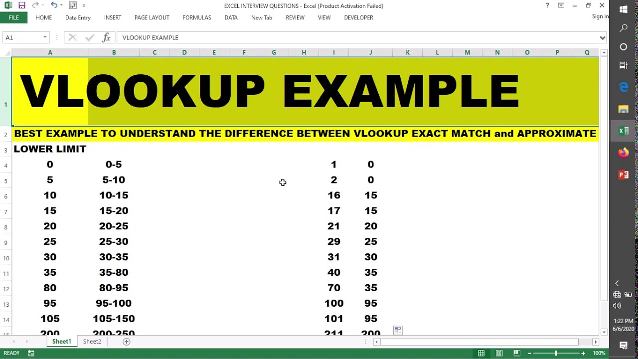 VLOOKUP BEST EXAMPLE WITH DIFFERENCE EXACT N APPROXIMATE MATCH | FIND ...