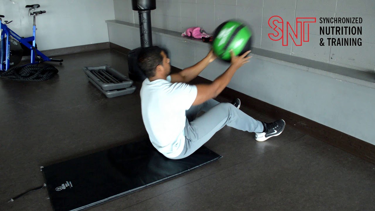 Sit up with med ball pass - YouTube