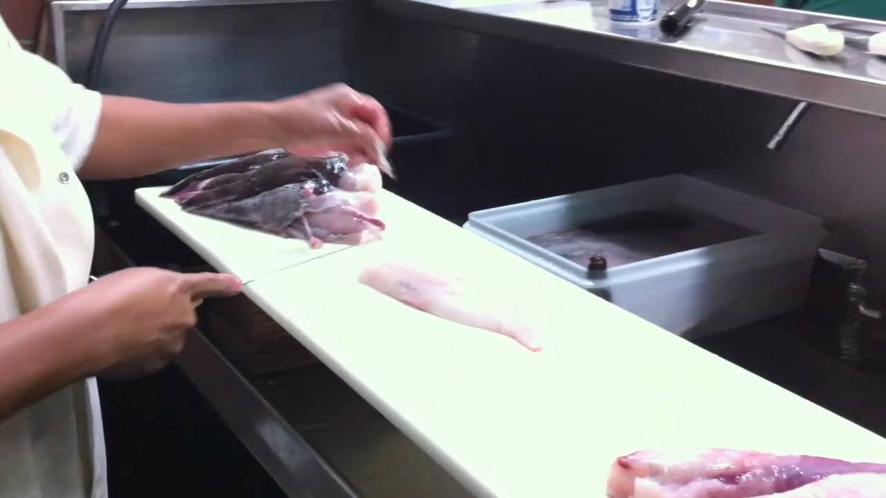 Cosmos Seafood - Filleting Fish - Monkfish Skin Off - YouTube