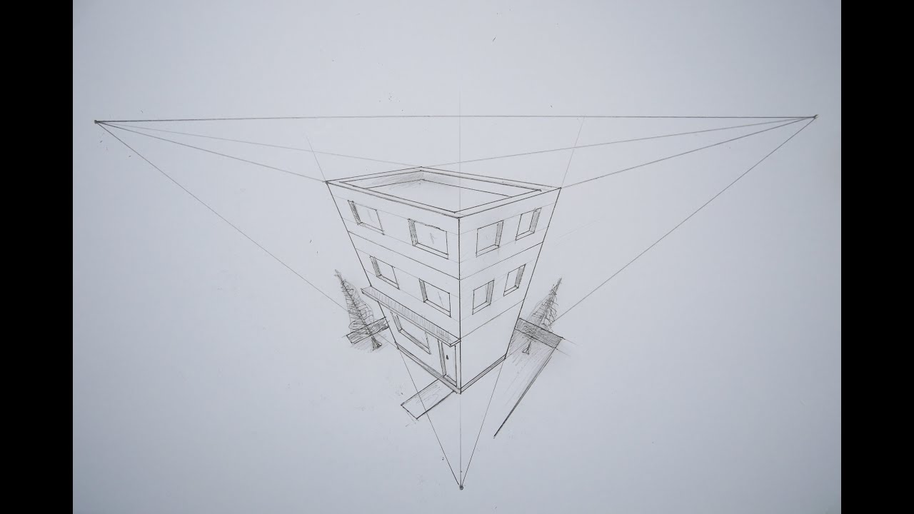 How To Draw Simple House in 3 Point Perspective - YouTube