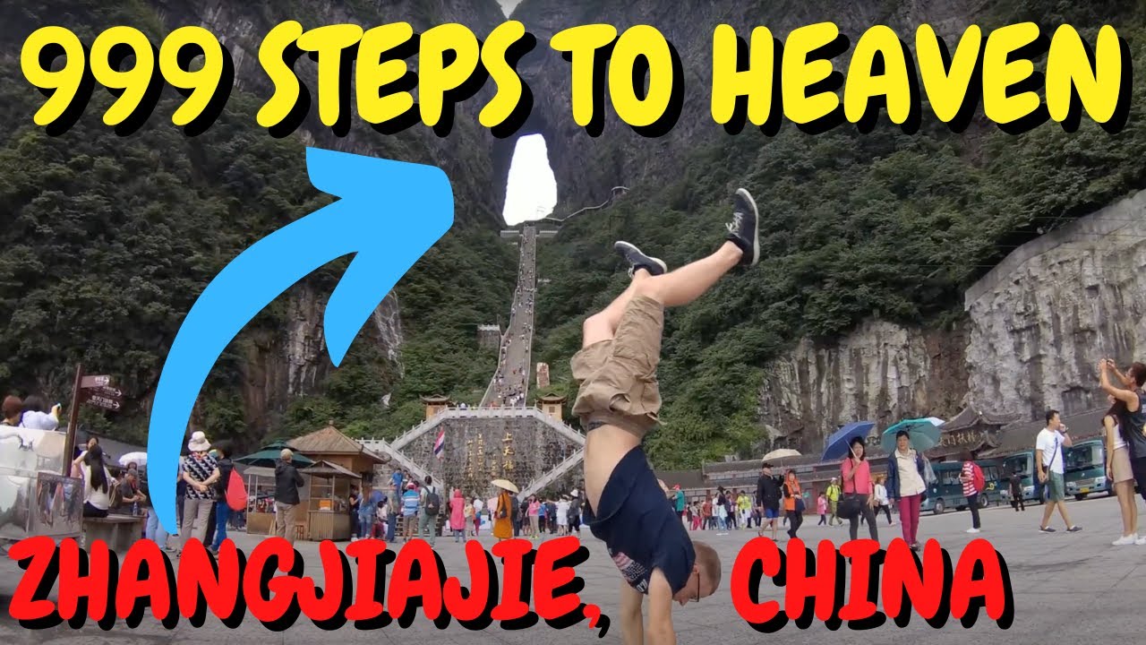 Walking Up the 999 Steps to Tianmen Cave on Tianmen Mountain: Stairway ...