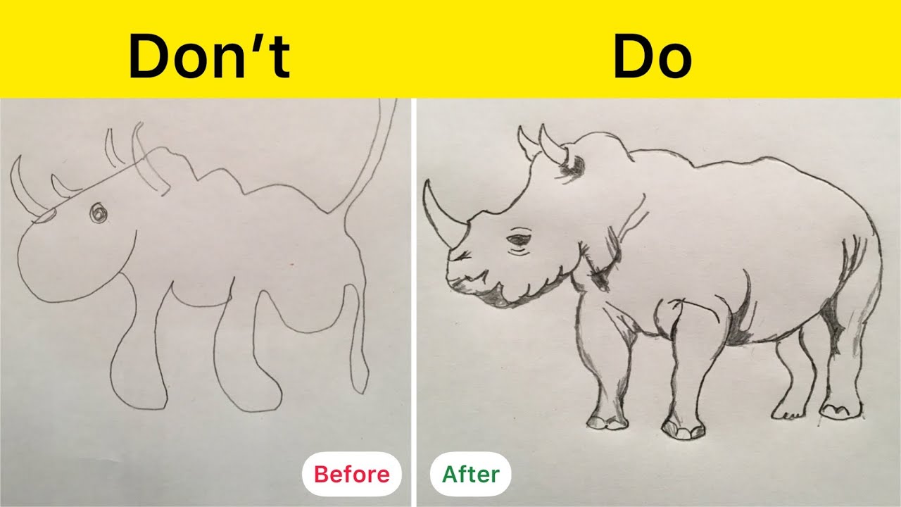 How to draw a simple rhino 🦏 drawing? | how to draw? | Before and After ...