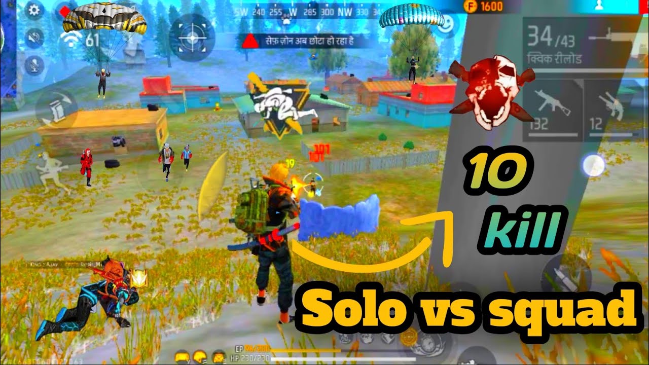 free fire solo vs squad gameplay - YouTube