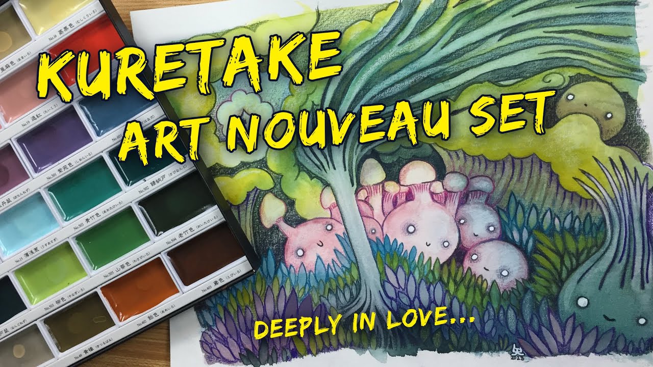 KURETAKE Art Nouveau Set Swatching and painting a piece of art. A ...