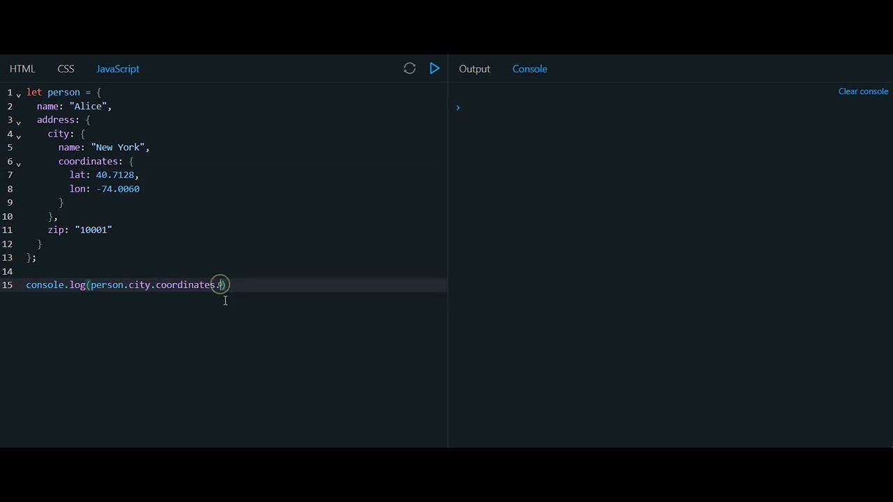 Accessing a value in imbricated object in javaScript - YouTube