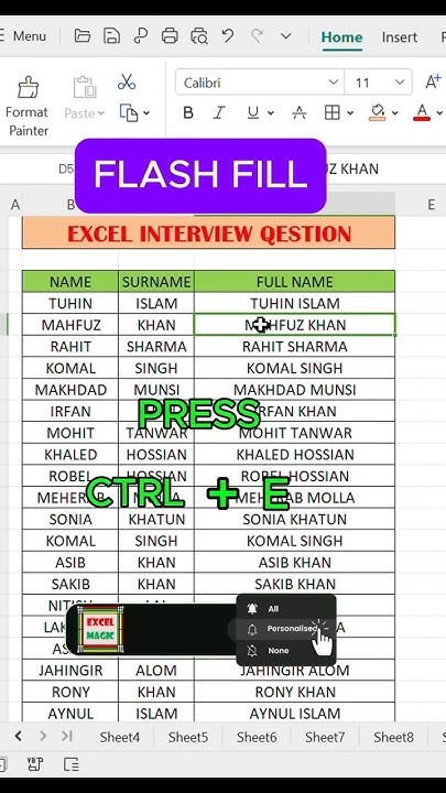 Flash Fill full name in ms excel #excel#ctrl+e - YouTube