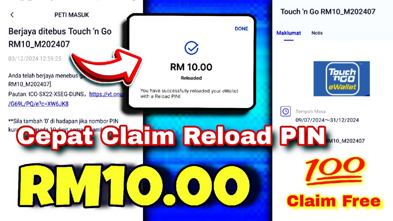 TEBUS CEPAT !! CLAIM RM10 Reload Pin Touch N Go Sekarang 2024 - YouTube