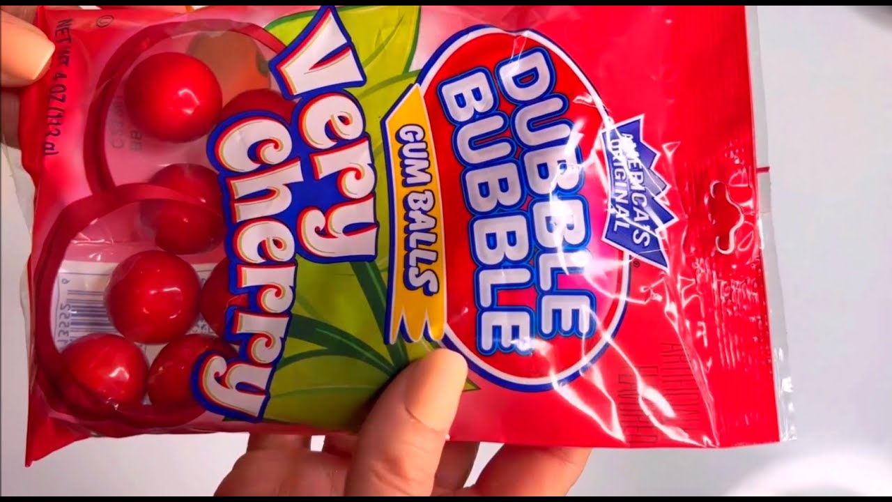 ASMR Unwrapping Candy | Double Bubble VERY CHERRY Red Giant Gumballs ...