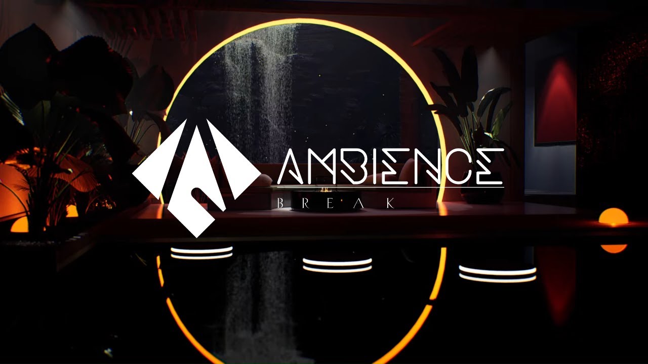 Modern 80s Outdoor Living Room Ambience: Relaxing by the Waterfall on a ...