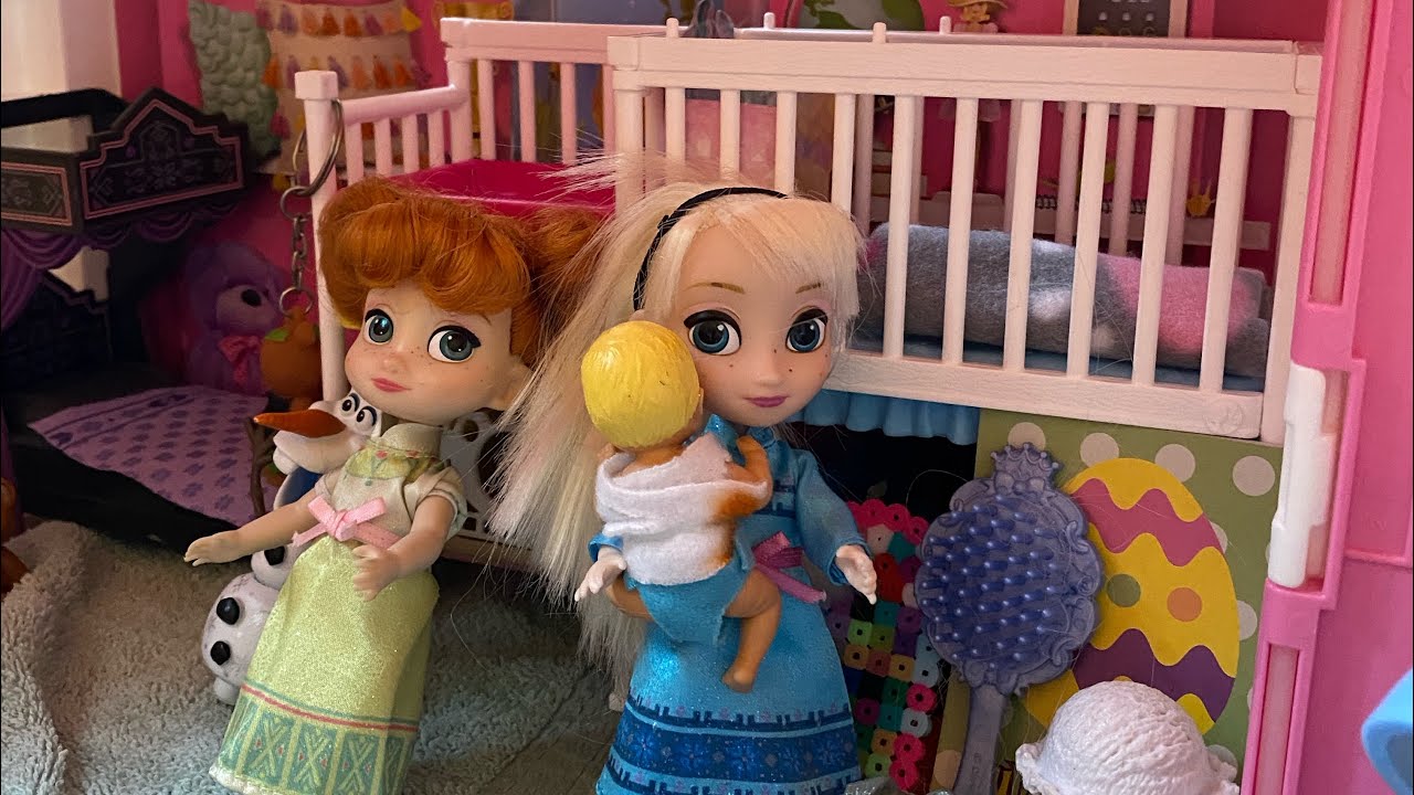 Elsa and Ana Frozen Dolls Babysit Kid Girl Barbie Dollhouse Baby ...