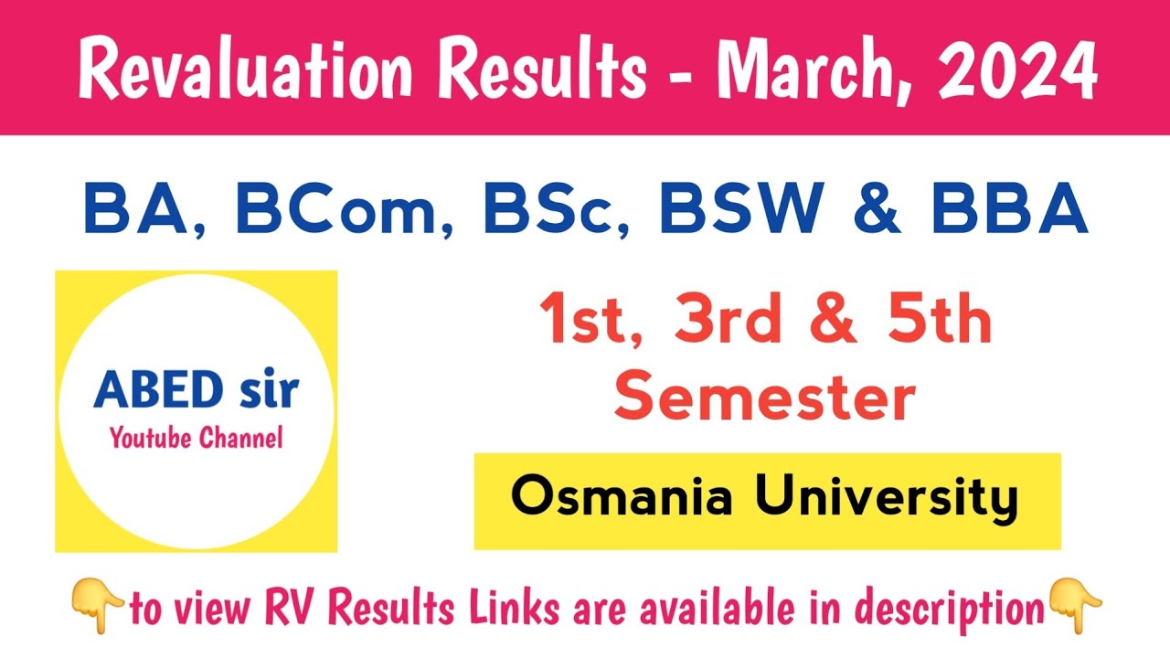 OU Degree 1st 3rd 5th Sem Revaluation Results 2024 Released BA Bcom BSC ...