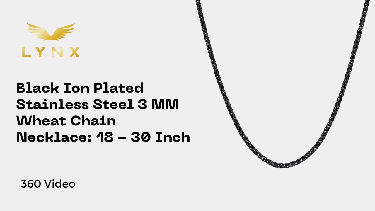 Black Ion Plated Stainless Steel 3 MM Wheat Chain Necklace: 18 - 30 ...