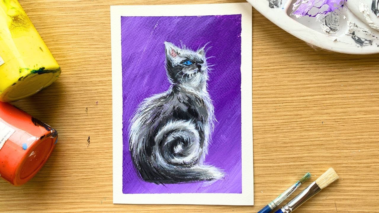 How To Draw A Cat | Acrylic painting for beginners step by step ...
