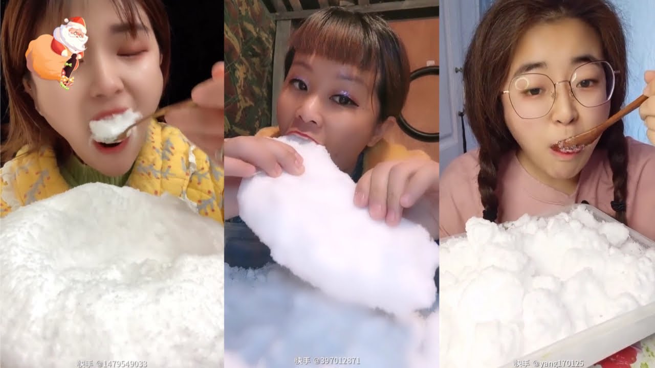 FLUFFY WHITE ICE SOFT POWDERY SPOONFULS & CHUNKS ICE EATING ASMR ...