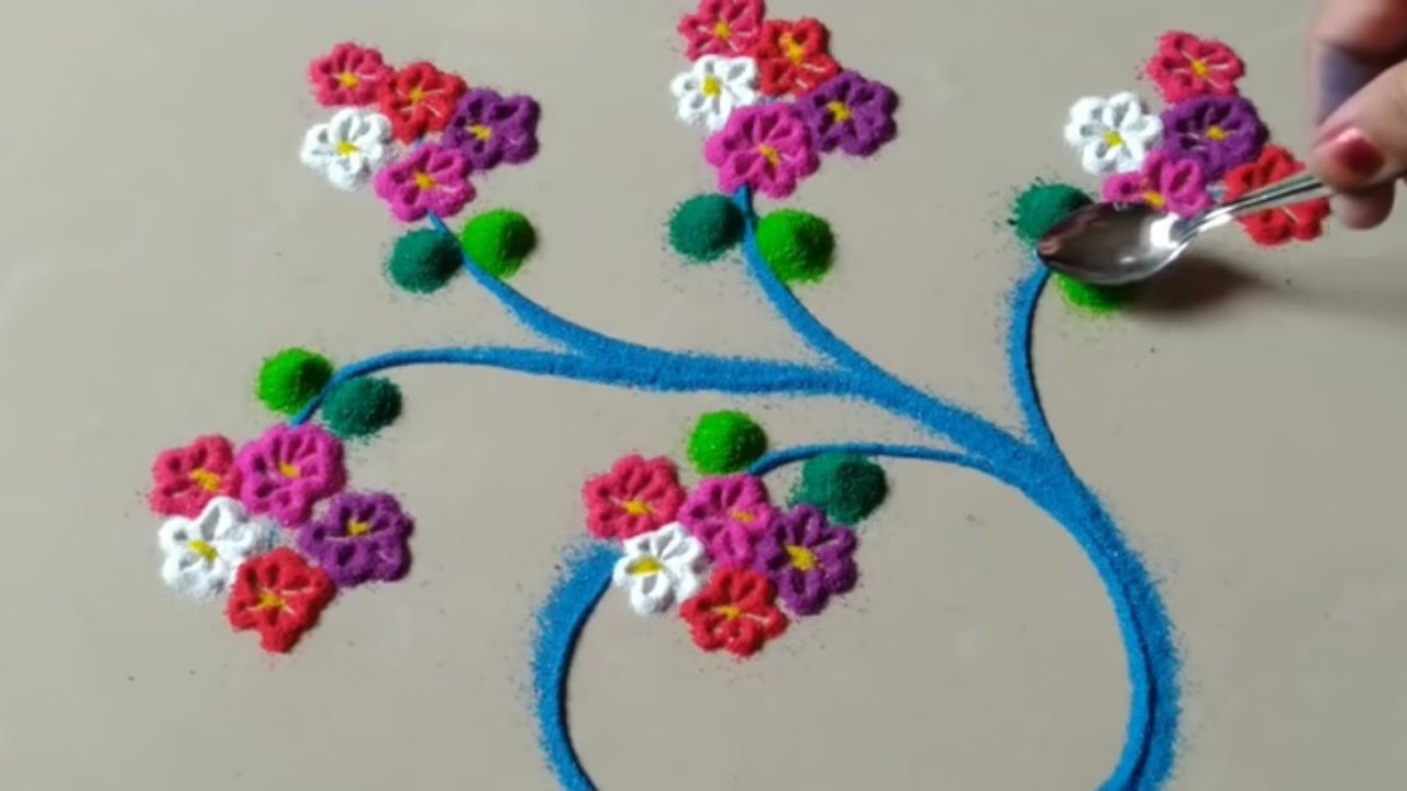 छोटया फुलांचे सुंदर डिझाईन very easy and beautiful rangoli design by ...