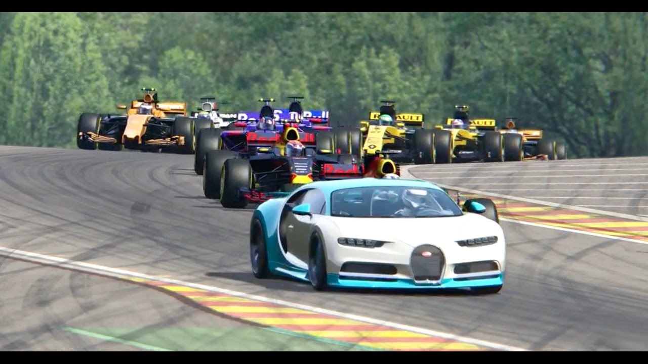 Battle Bugatti Chiron vs All F1 2017 Cars - Spa-Francorchamps - YouTube
