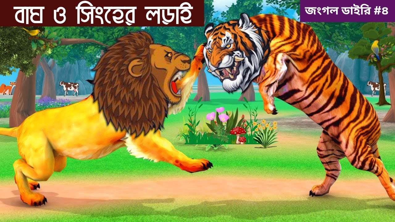সিংহ ও বাঘের লড়াই | Tiger VS Lion | Bagh O Sinho Lorai | Bangla ...