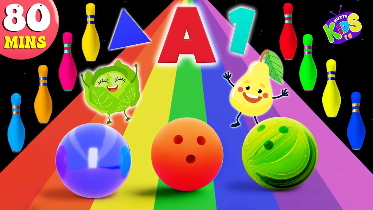 Bowling Ball Adventure For Kids | Learn Fruits , Vegetables, Numbers ...