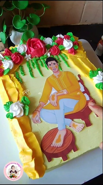 1.5 pound holud theme cake| Viral holud cake||haldi theme cake - YouTube
