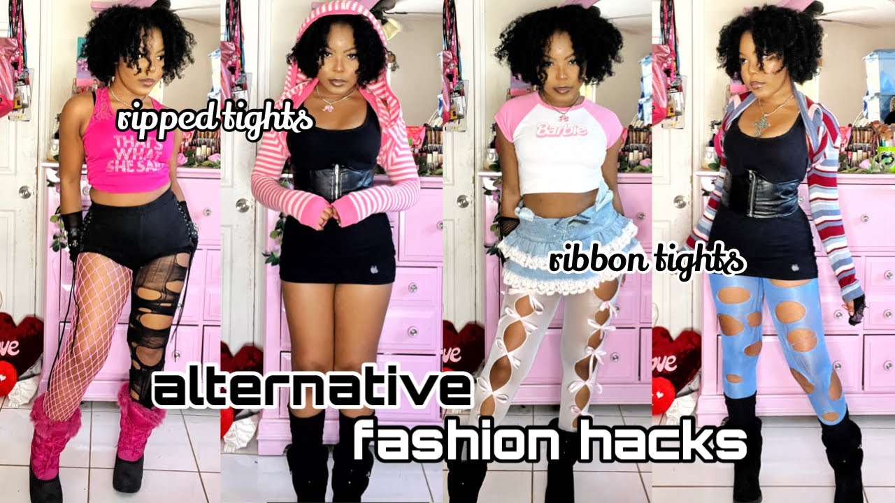 EASY ALT DIYs/FASHION HACKS (ribbon tights, tights to top, ripped ...
