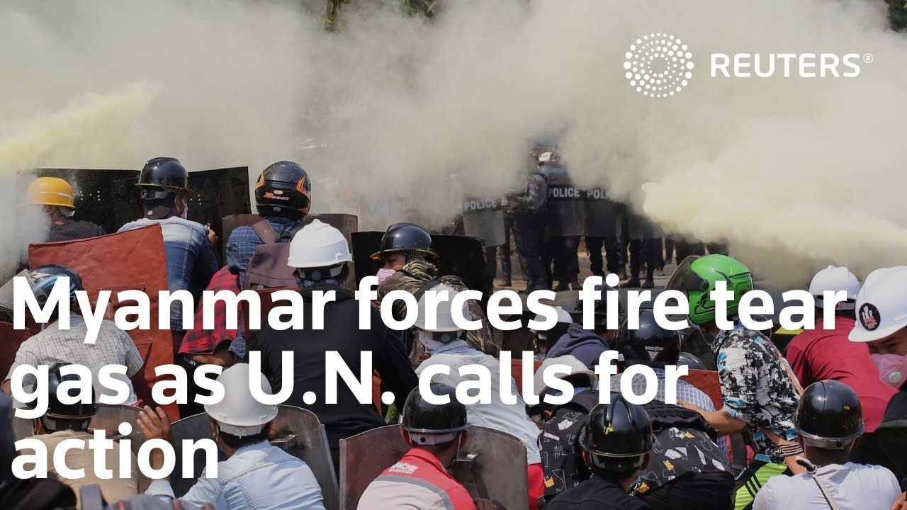 Myanmar forces fire tear gas as U.N. calls for action - YouTube