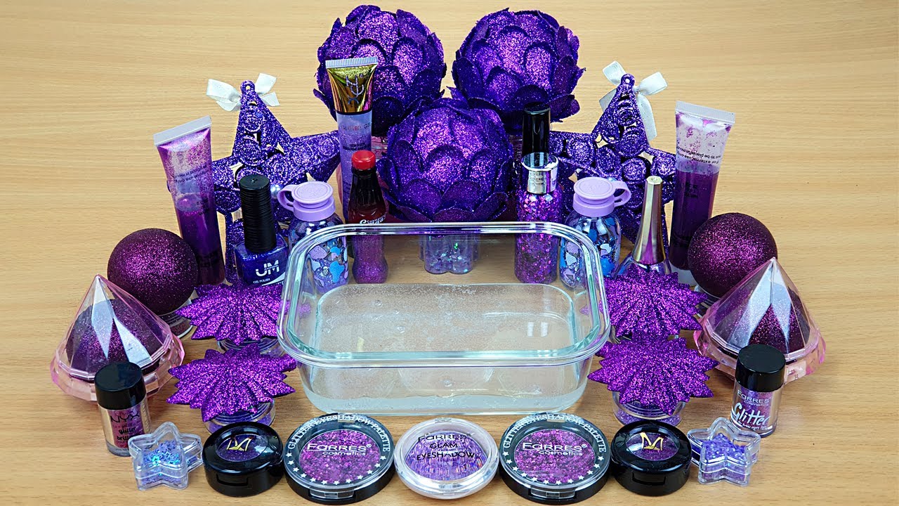VIOLET GLITTER SLIME Mixing makeup and glitter into Clear Slime ...