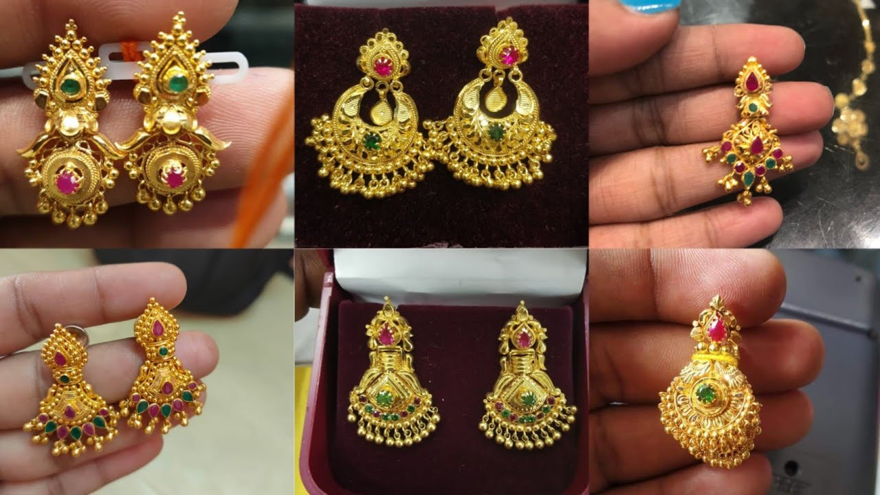 Gold heavy earring designs for long haram || Gold earrings design ...