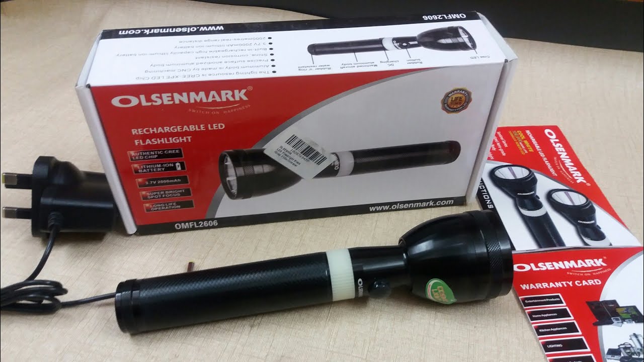 Olsenmark Rechargeable LED Flashlight Model OMFL 2606 Black Material ...