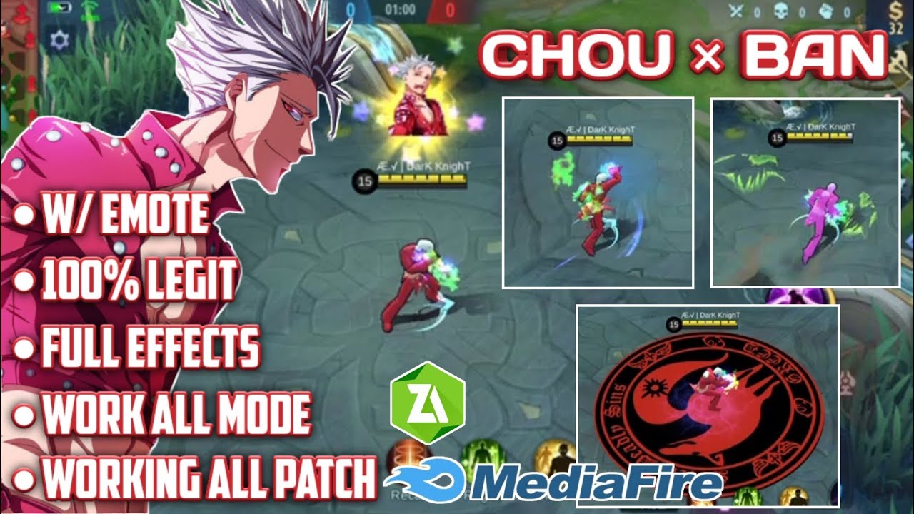 Chou customized skin script as ban + Chou emote script || MLBB - YouTube