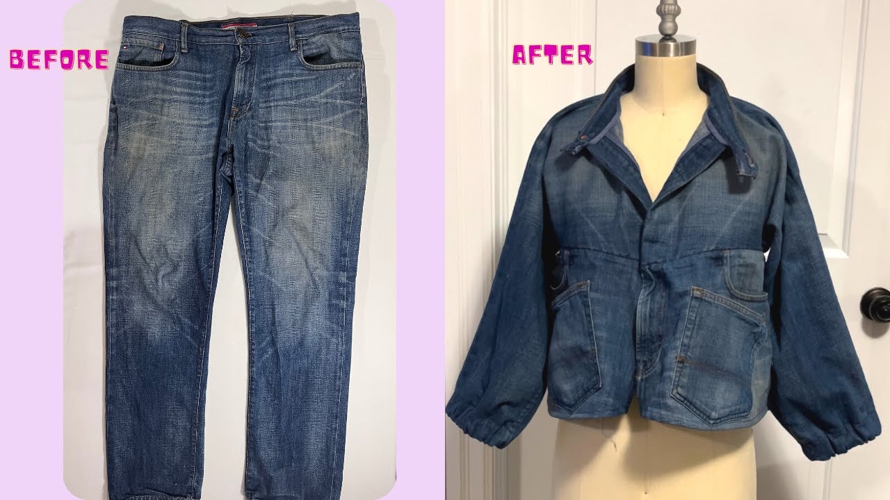Convert Jeans into a Jacket: Easy Jeans Transformation DIY Clothes ...