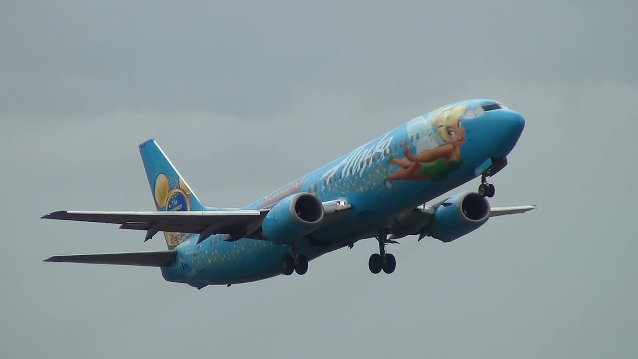 Alaska Airlines (Disneyland Tinker Bell Livery) N791AS 737-400 Takeoff ...