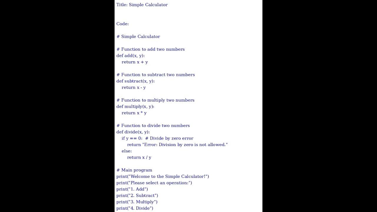 Simple Calculator Python Code Youtube