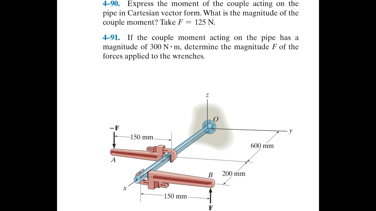 Statics 4.91 - If the couple moment acting on the pipe has a magnitude ...