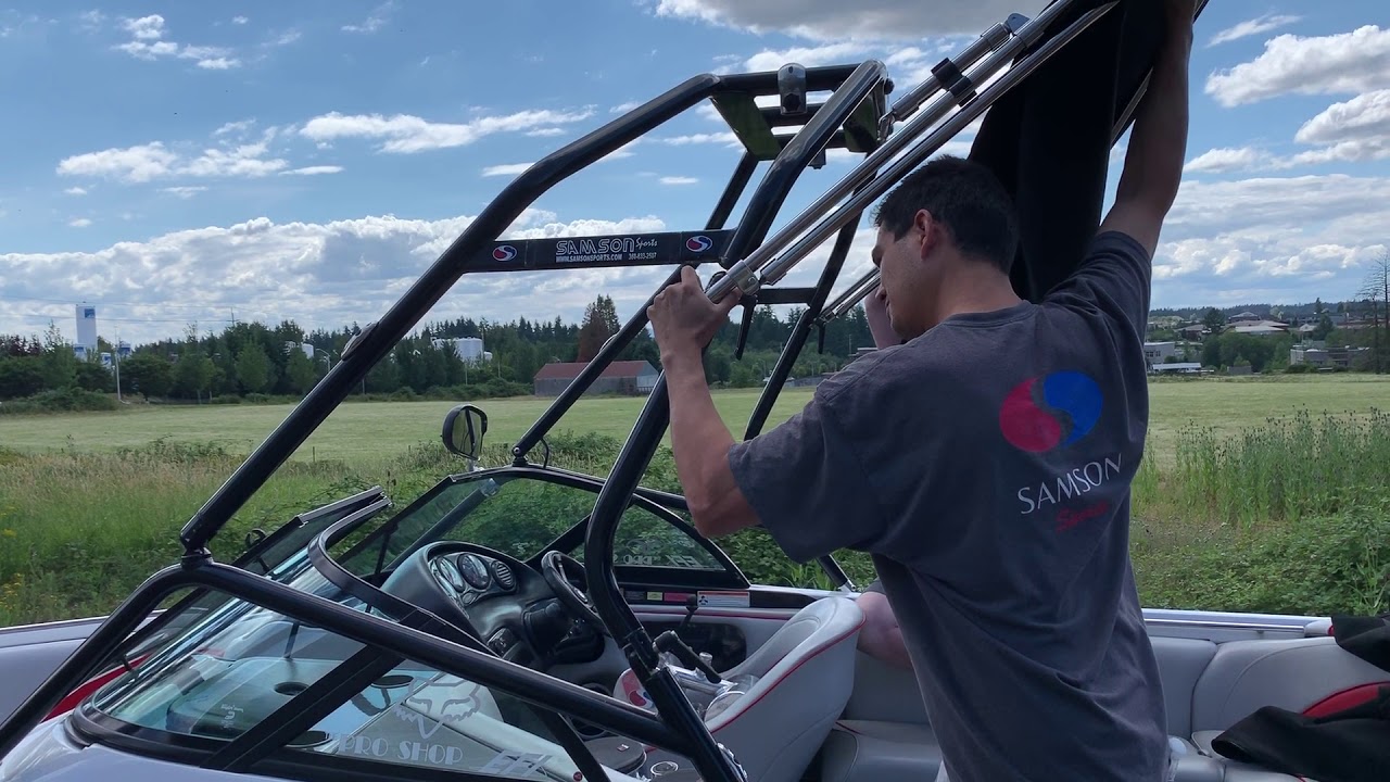 Opening the Single over the top bimini on Edge tower - YouTube