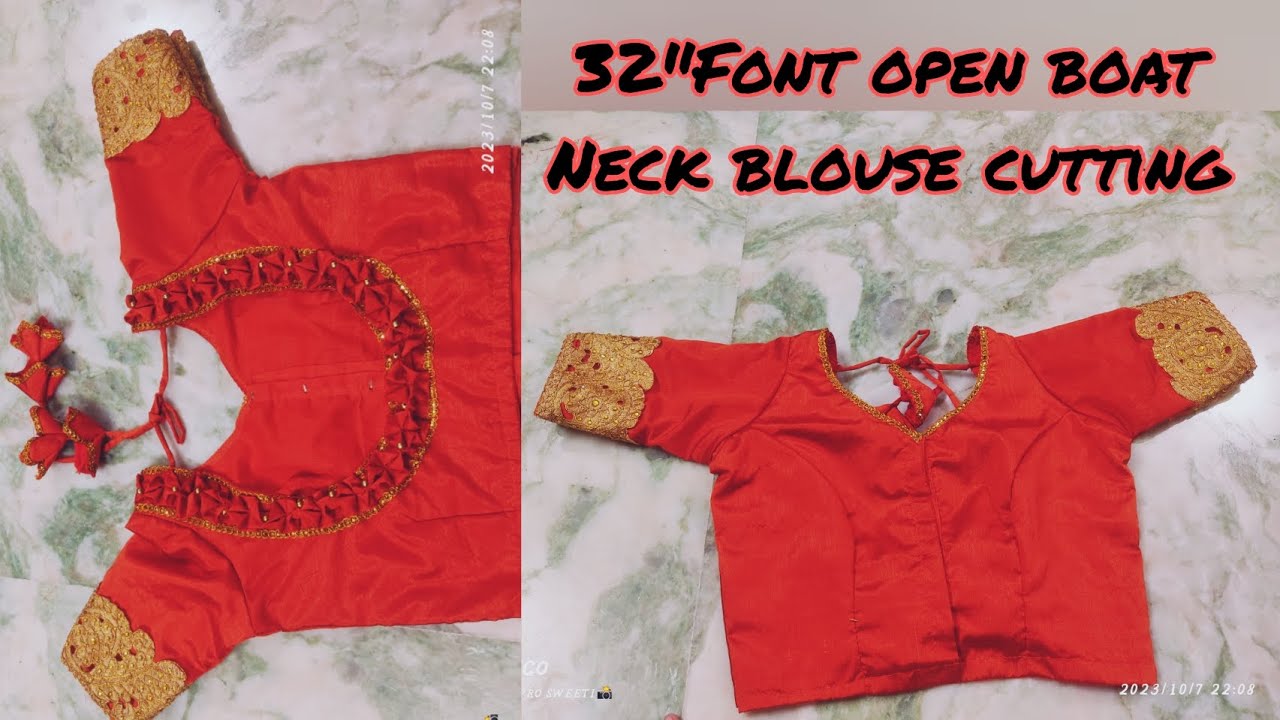 32"font open Boat neck blouse cutting||Blouse Cutting and stitching ...