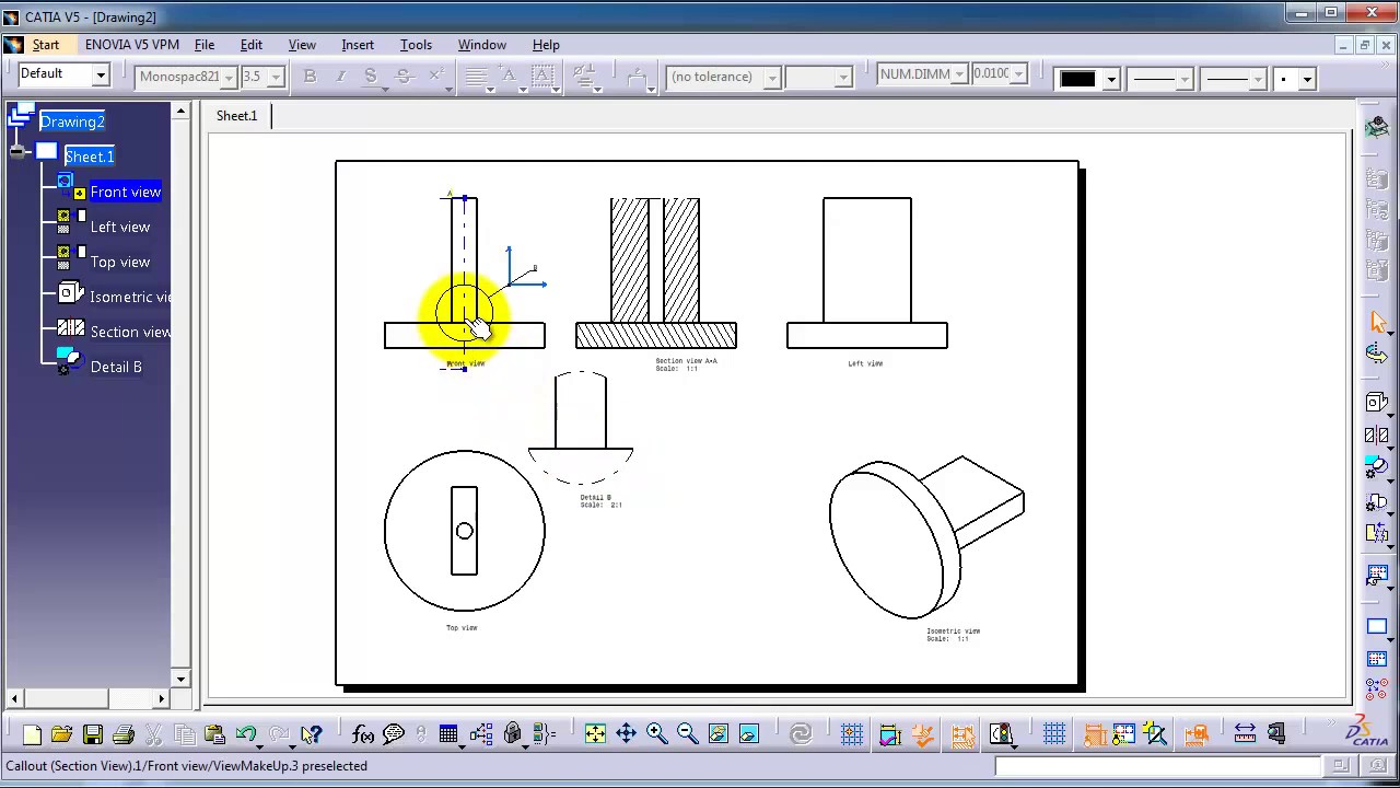 99 CATIA drawing Tutorial Details View - YouTube
