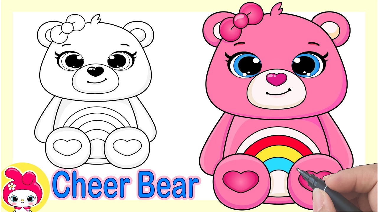 How to draw Cheer Bear | teddy bear | Care Bears | كيف أرسم شير بير ...