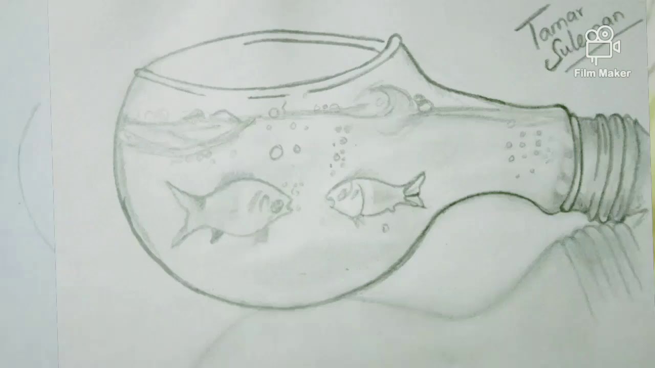 How to draw a fishes inside the bulb with pensil step by step ...
