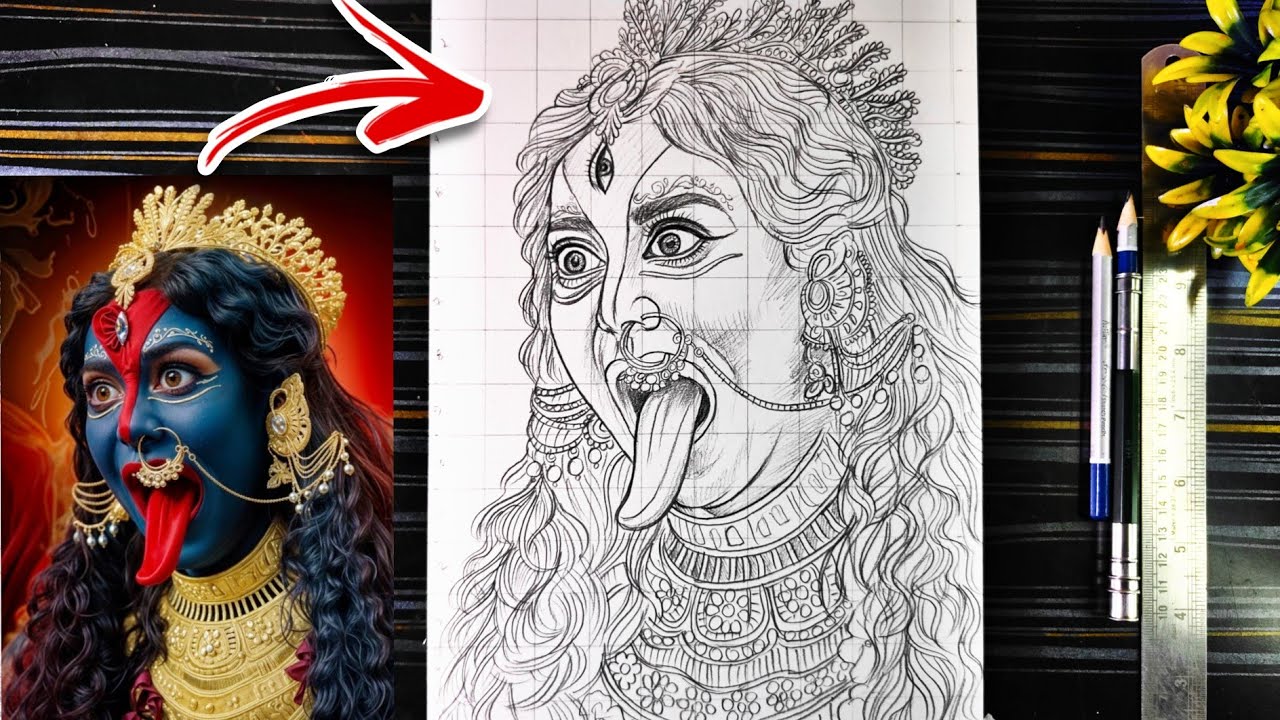 Maa Kali Drawing Outline How To Draw Kali Mata Angry Face Diwali Drawing Pencil Draw Kali