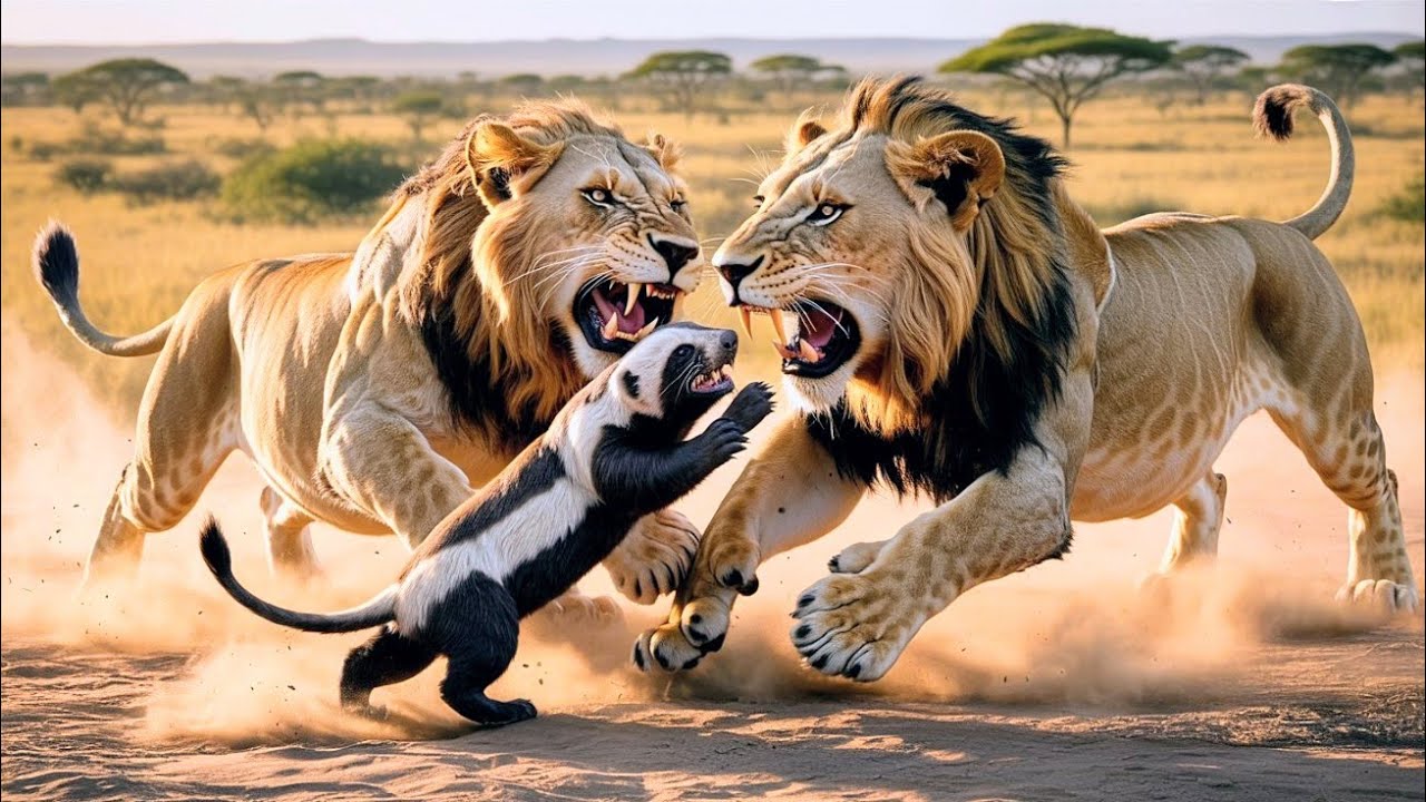 Lions vs Honey Badger | Badger Stands and Fights Fearlessly with Lions ...